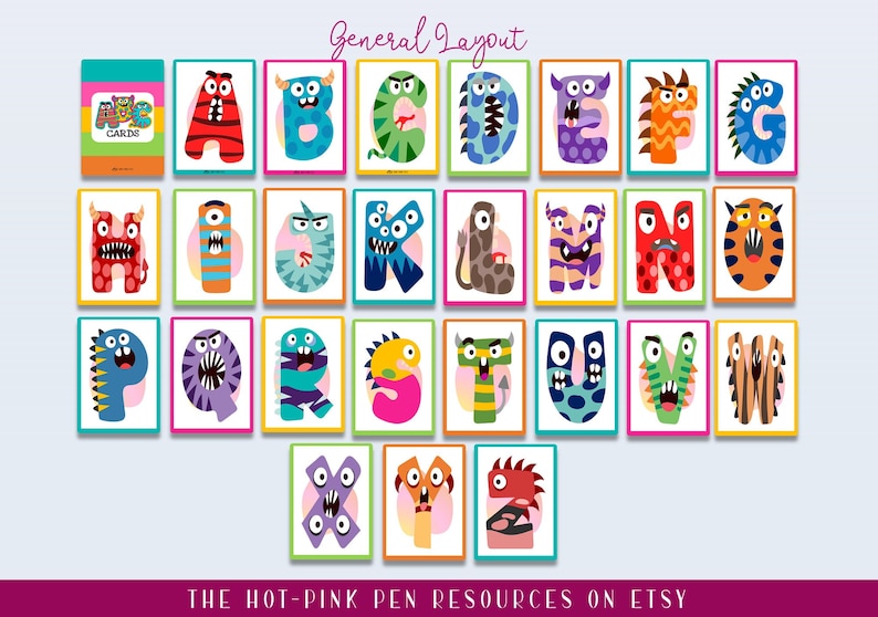 Monster Alphabet Flashcards Funny ABC Letters Pdf | Etsy UK
