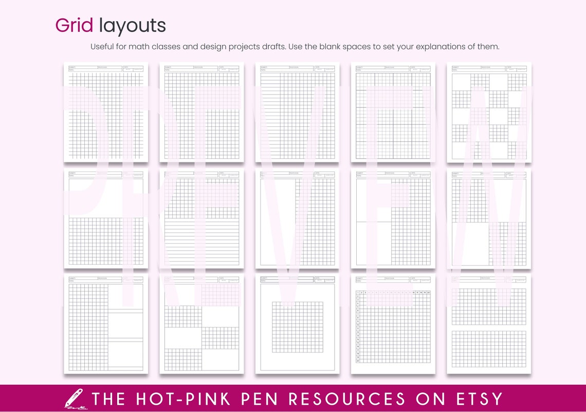 Grid Note Template | Math Note-taking Papers | Grid Printable Note ...