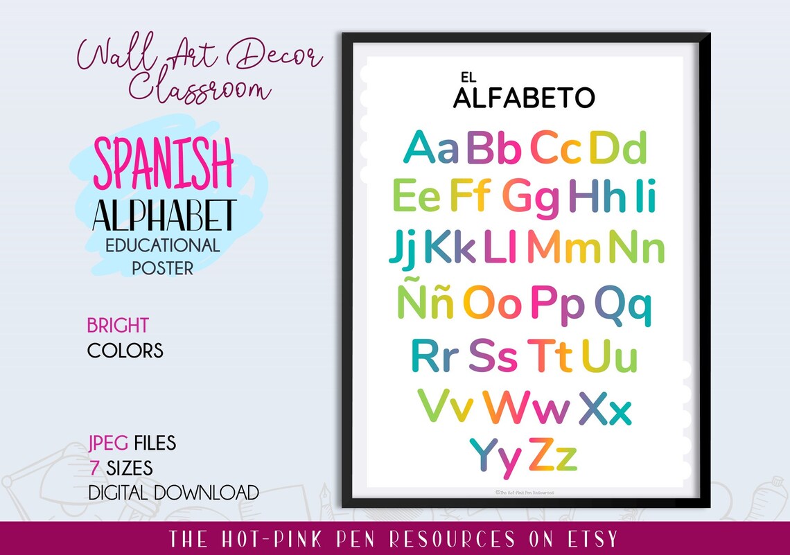 Spanish Alphabet Wall Art Spanish ABC'S Upper&lower Case Poster ...