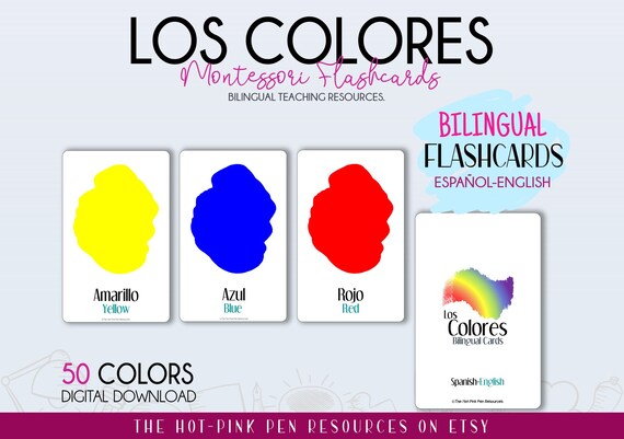 Los Colores colors MONTESSORI Flashcards Bilingual - Etsy
