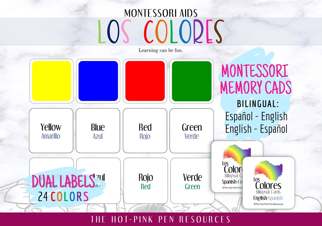 Los Colores -colors MONTESSORI Bilingual | Dual Memorygame | English ...