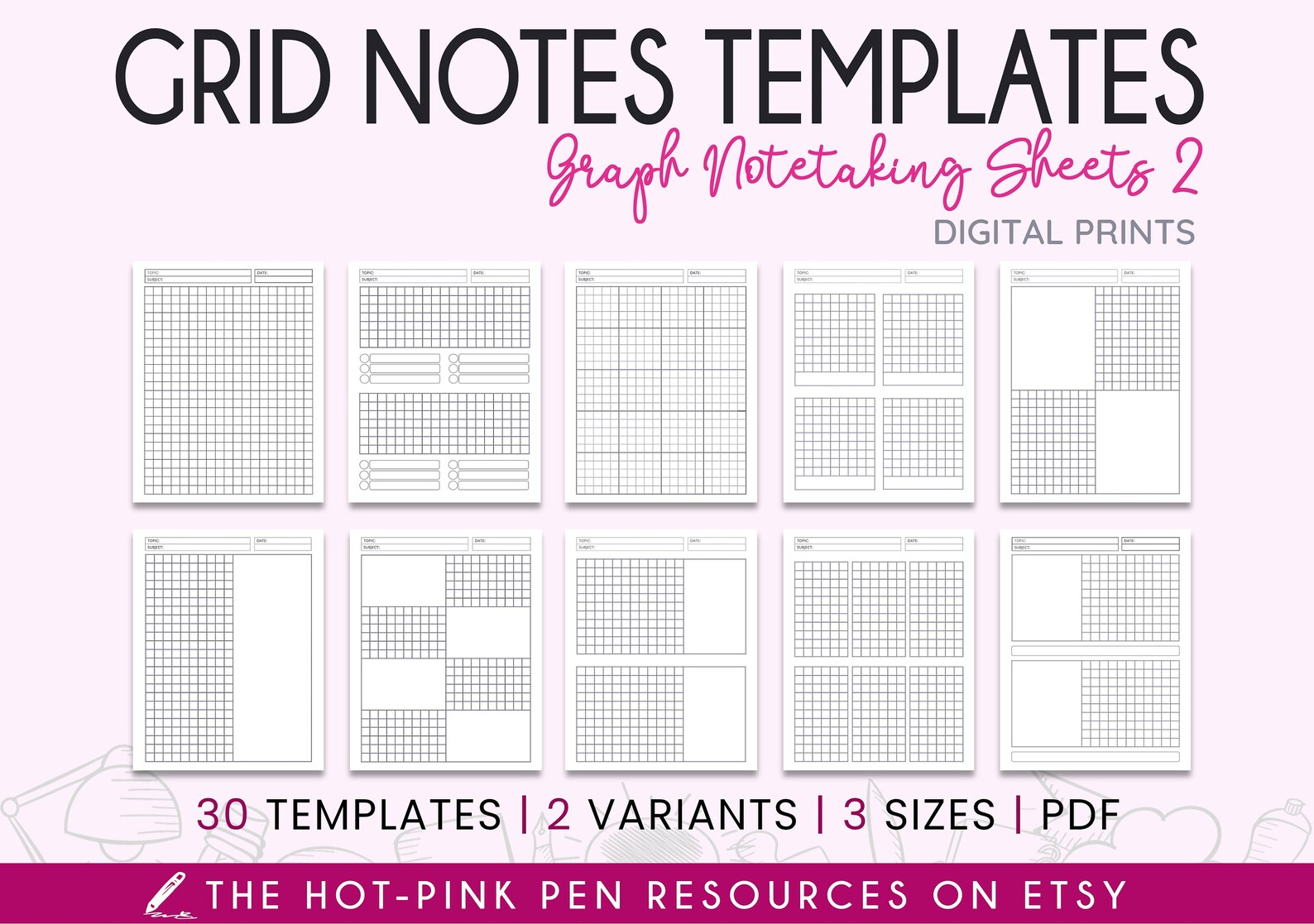 Grid Note Template | Math Note-taking Papers | Grid Printable Note ...