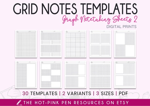 Grid Note Template Math Note-taking Papers Grid Printable - Etsy