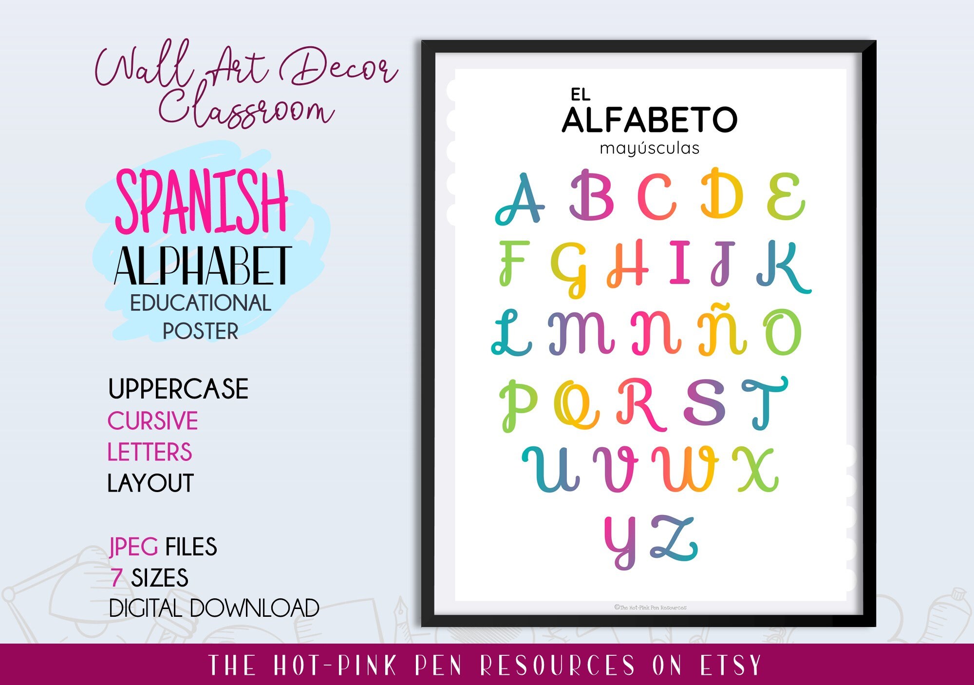 Spanish ABC poster Spanish Cursive Letters Spanish Upper | Etsy