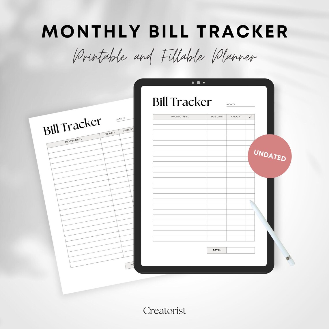 Bill Tracker Printable, Financial Planner, Undated Monthly Finance ...