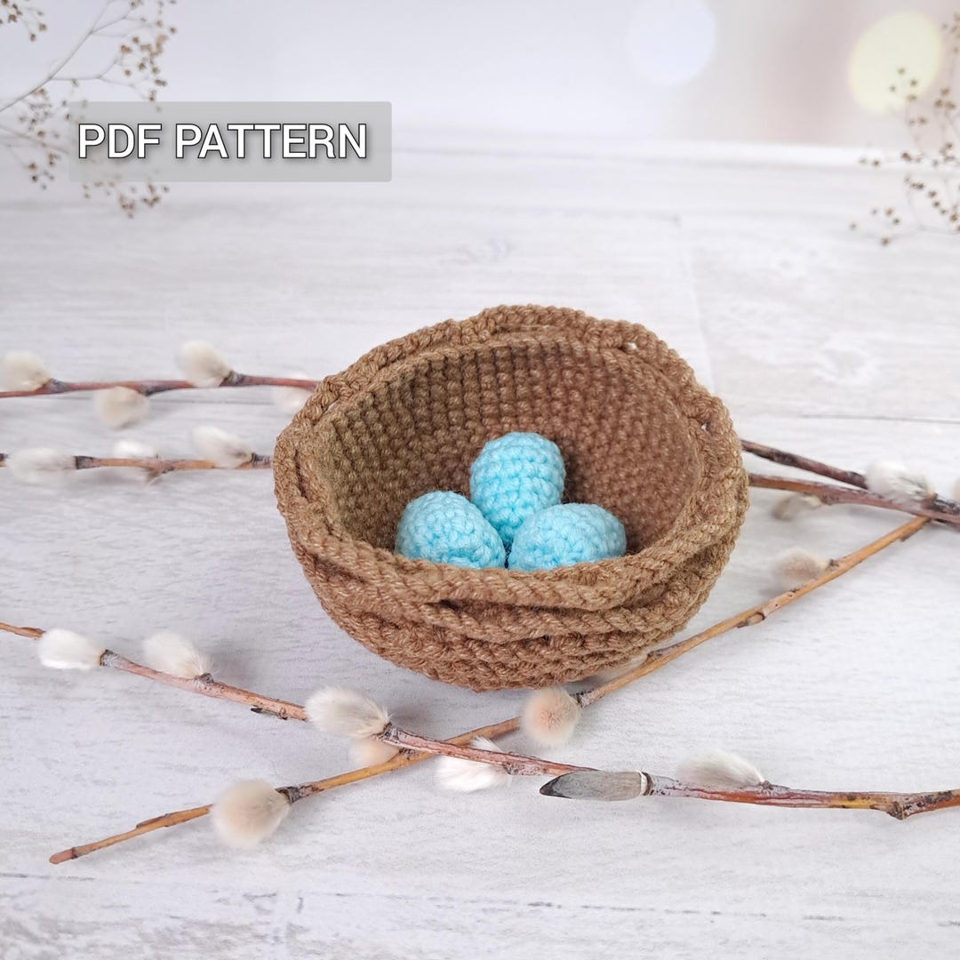 Crochet Nest Pattern, Easter Bird Nest, Blue Eggs Amigurumi Spring Home ...