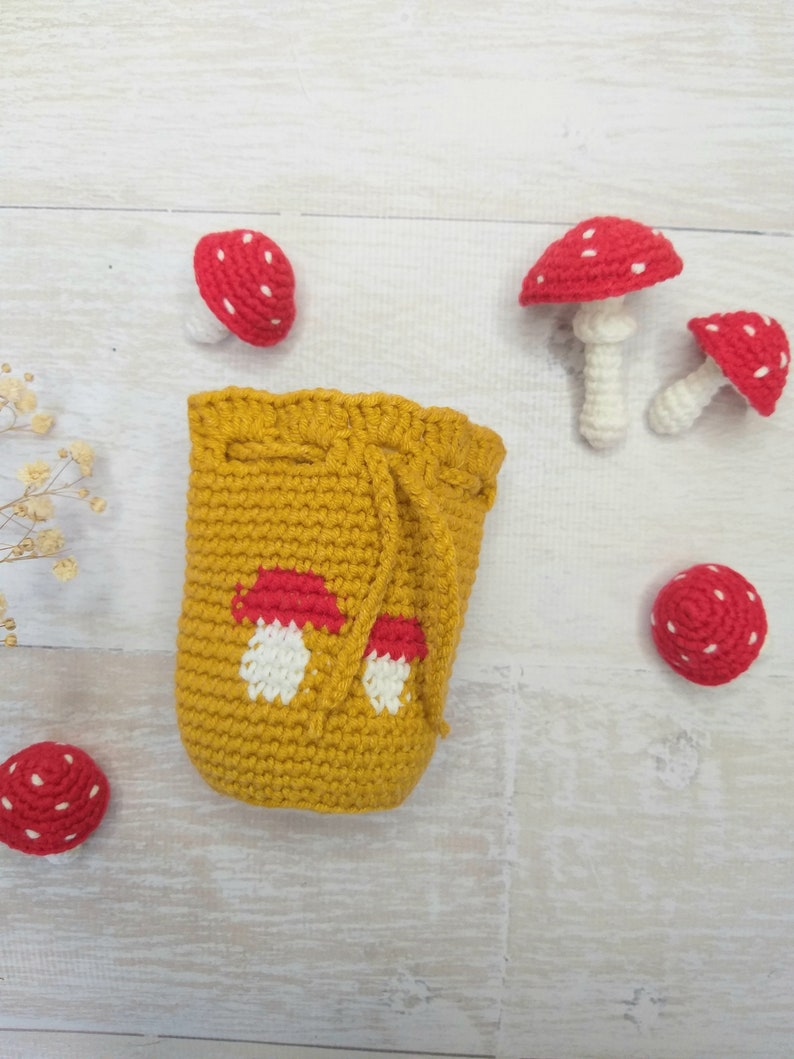 Small Crochet Pouch Pattern With Mushrooms, Mini Gift Bag Mother's Day ...