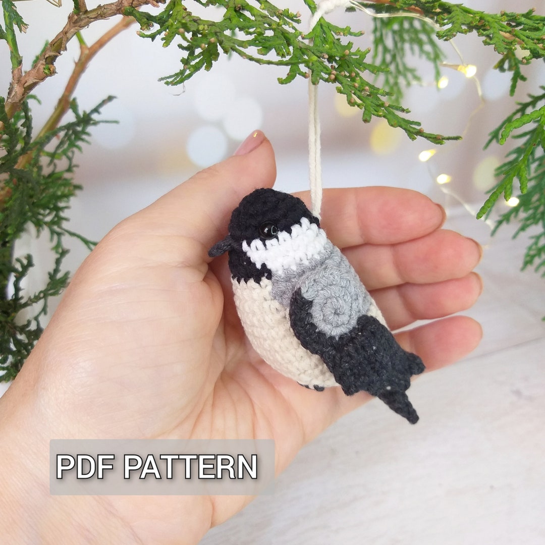 Chickadee Bird Crochet Pattern, Christmas Amigurumi Tutorial, Black ...