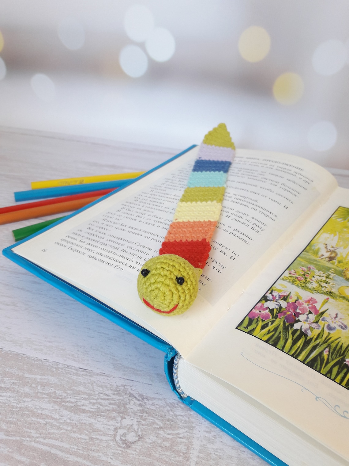 Crochet worm Pattern for beginner rainbow bookmark PDF | Etsy