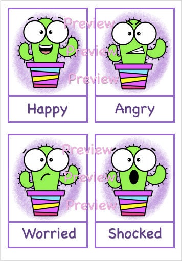 Feelings Cards, Cactus Emotions, Flashcards,printable Cards, Emotions ...