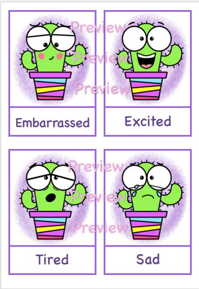Feelings Cards, Cactus Emotions, Flashcards,printable Cards, Emotions ...