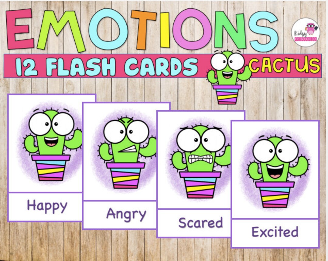 Feelings Cards, Cactus Emotions, Flashcards,printable Cards, Emotions ...