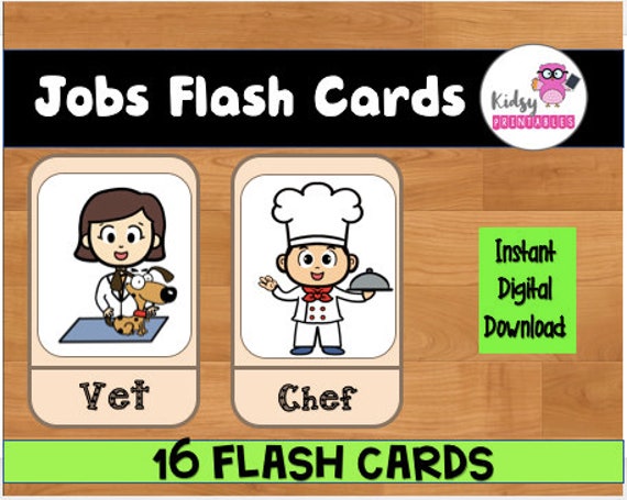 Jobs Flash Cards Occupations Preschool Kindergarten | Etsy