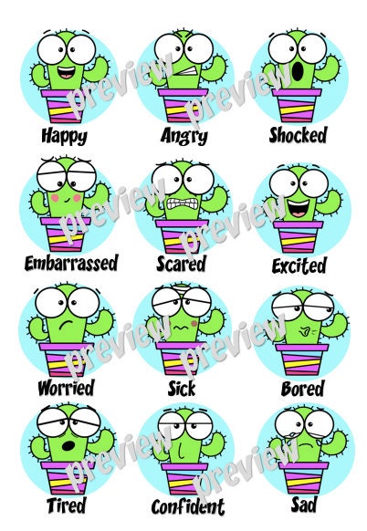 Cactus Emotions,printable Poster, Emotions and Feelings, Kids Decor ...
