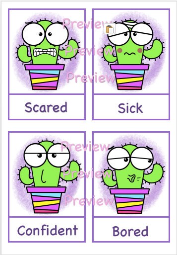 Feelings Cards, Cactus Emotions, Flashcards,printable Cards, Emotions ...