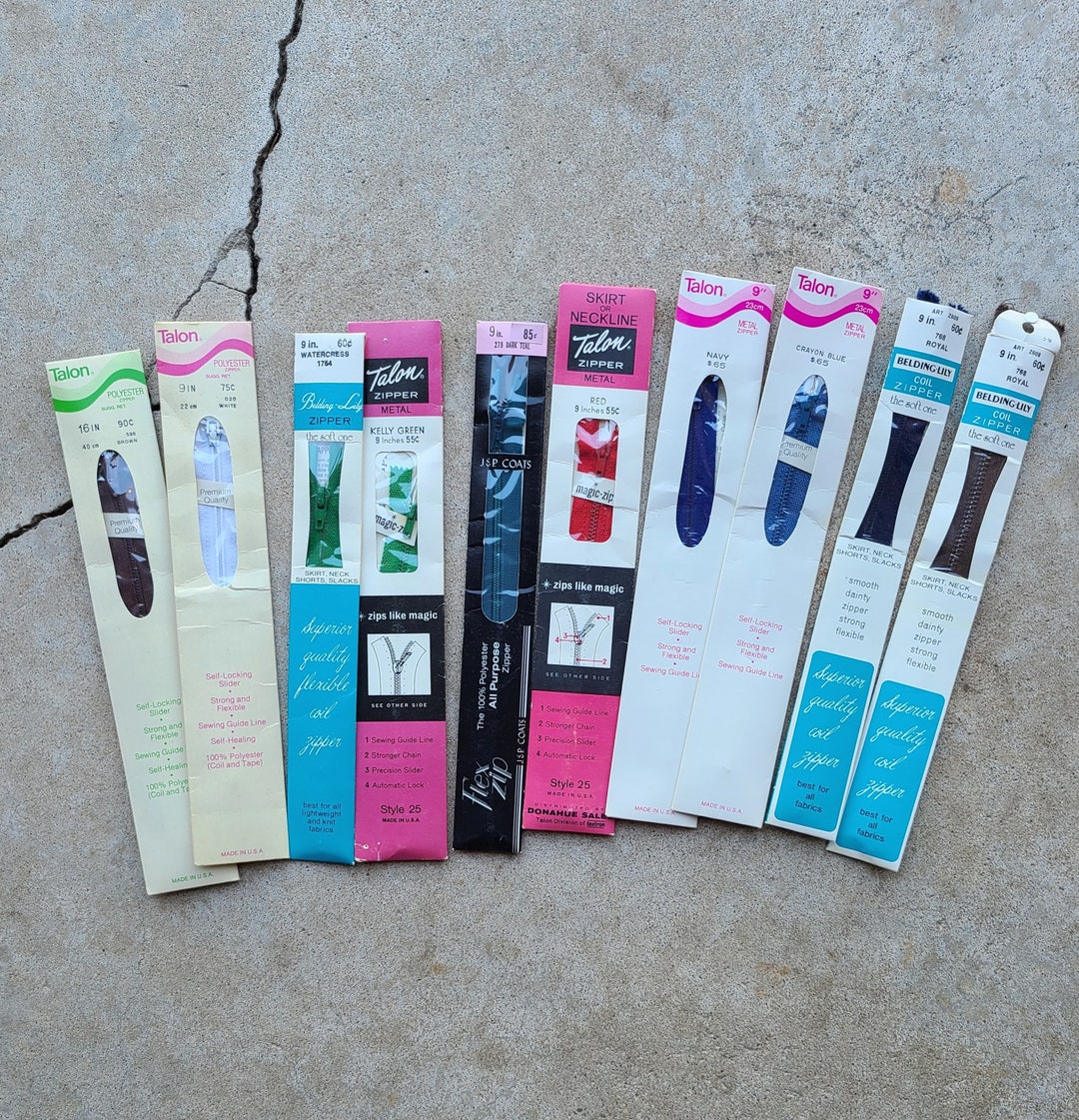 Vintage 60's/70's, Assorted Colors, Pack of 10, Talon Zippers, Assorted ...