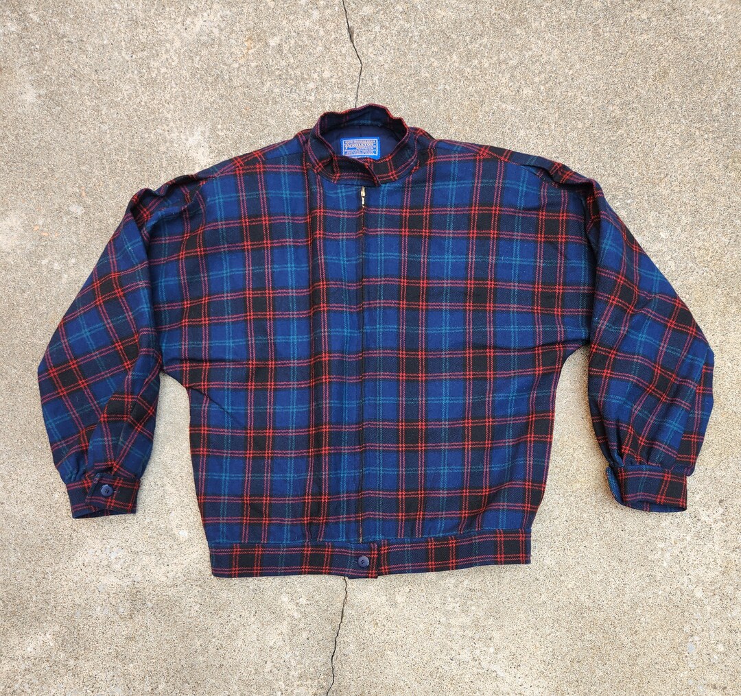 Vintage 60s Pendleton Blue and Red Plaid Bomber Jacket - Etsy