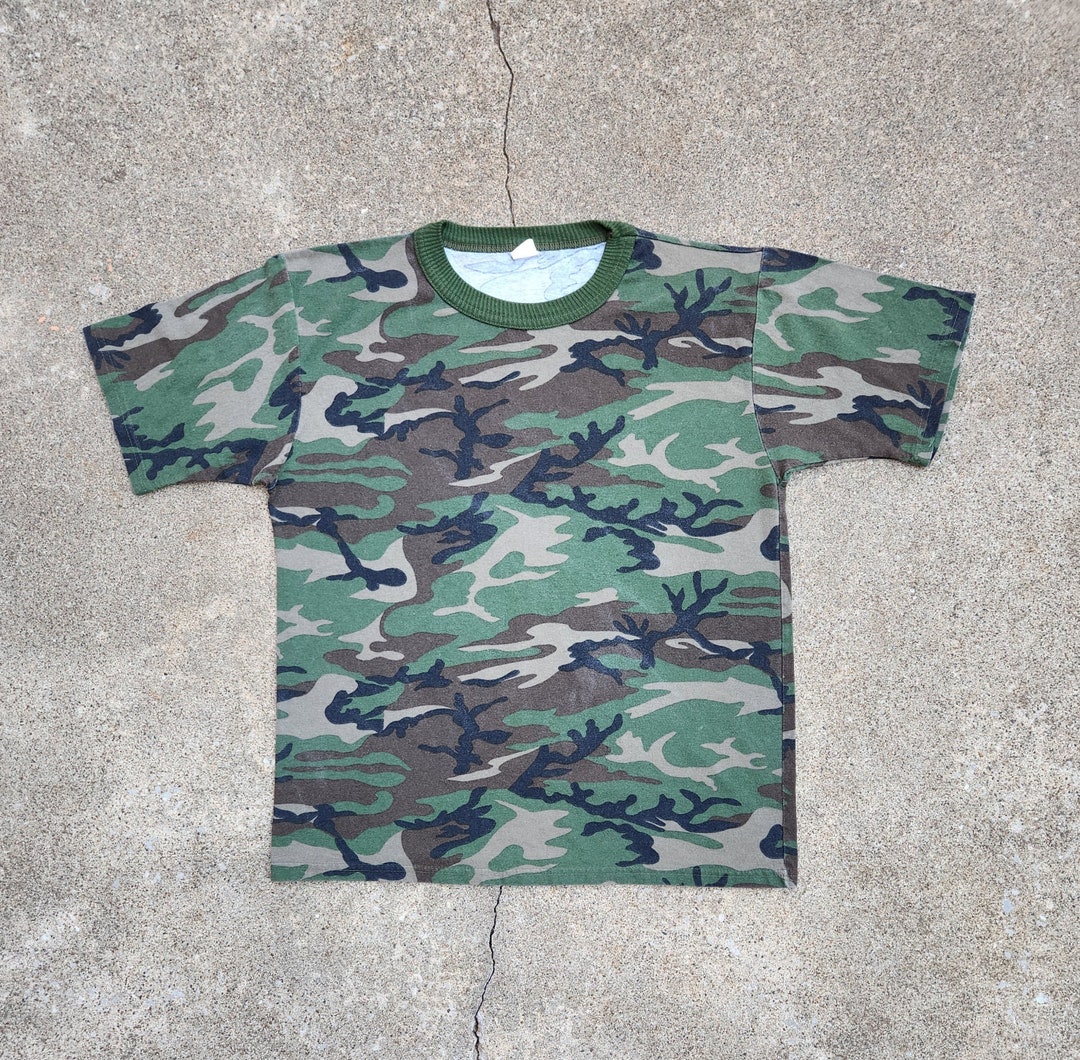Vintage 70s, Camouflage, Camo, With Ribbed Collar, T-shirt, Tee - Etsy
