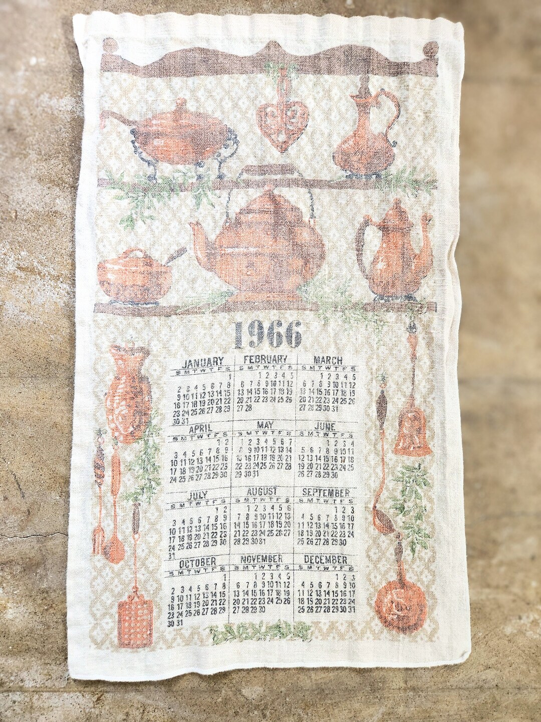 Vintage 1966 Calendar Tea Towel - Etsy