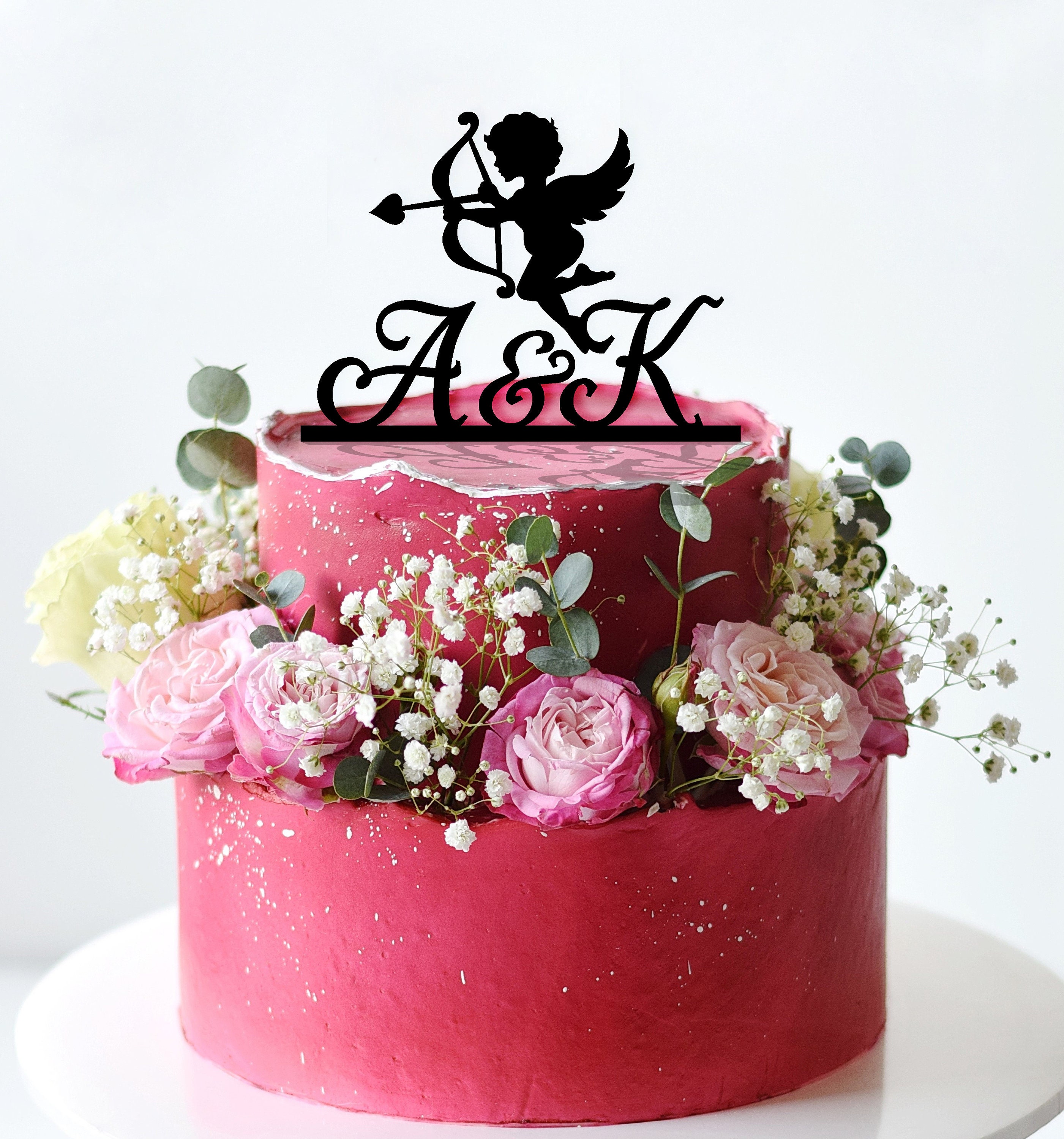 Cupid Cake Topper, Acrylic Wedding Cake Topper With Initials and Cupid ...