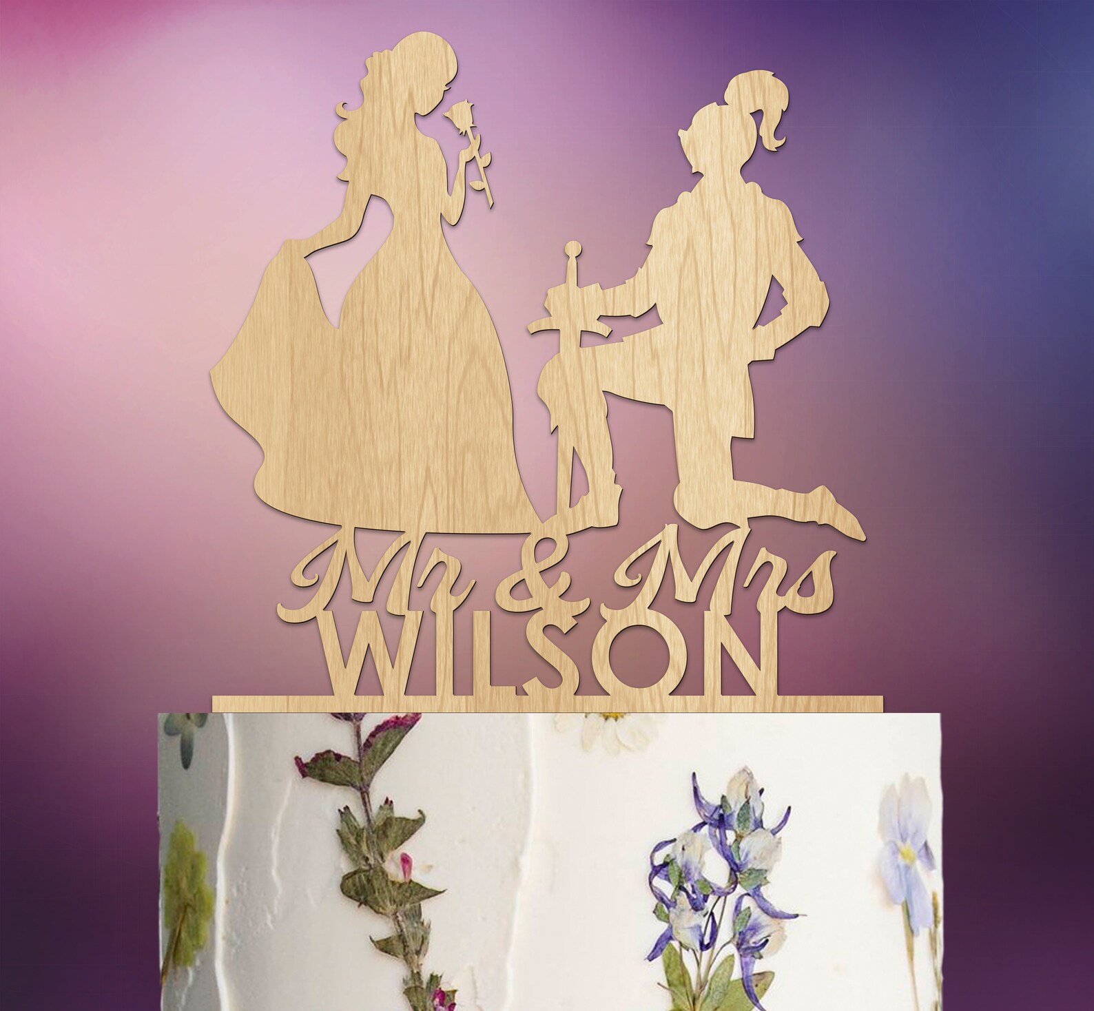Knight & Princess Wedding Cake Topper, Fantasy Wedding Cake Topper ...