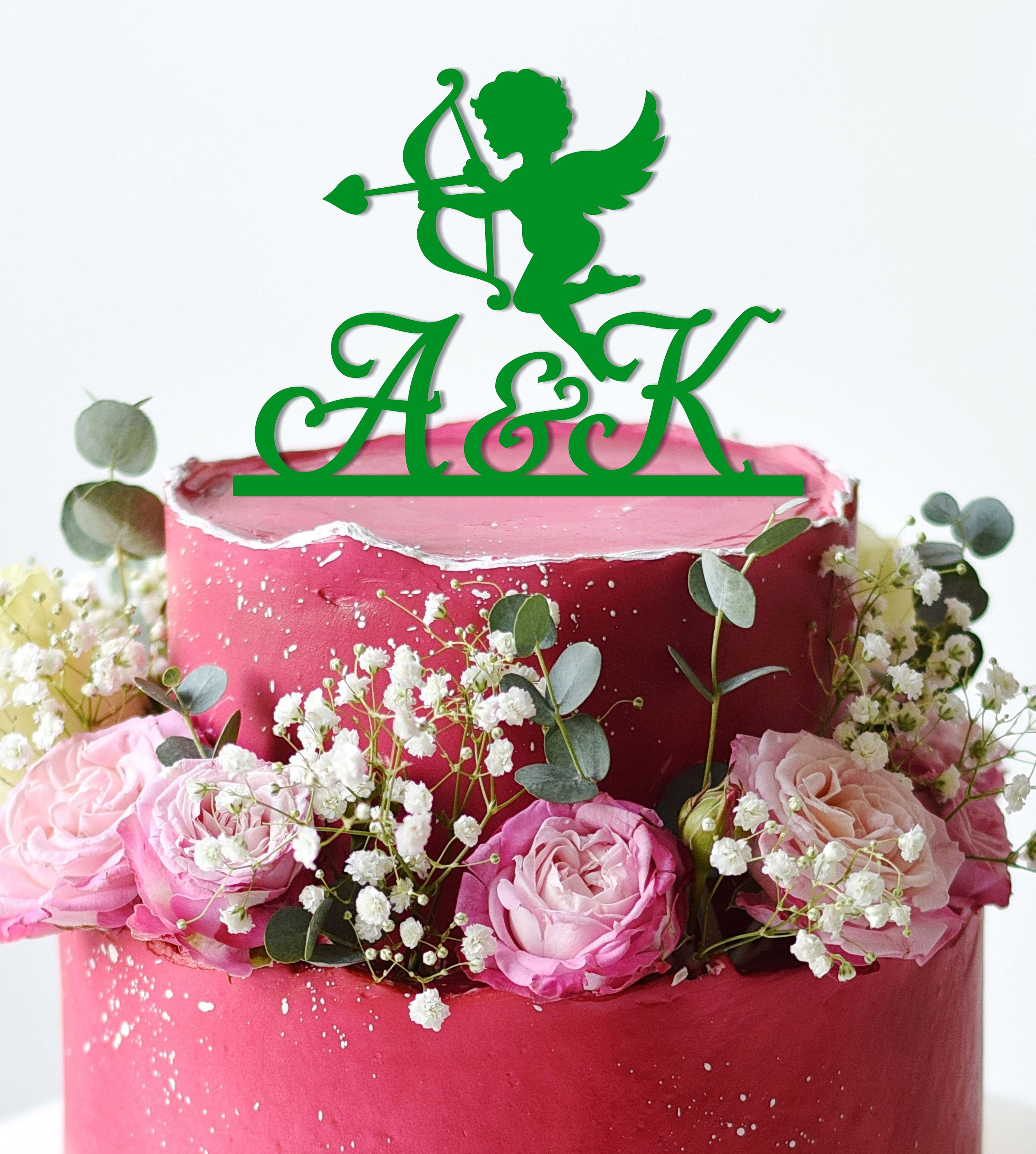Cupid Cake Topper, Acrylic Wedding Cake Topper With Initials and Cupid ...