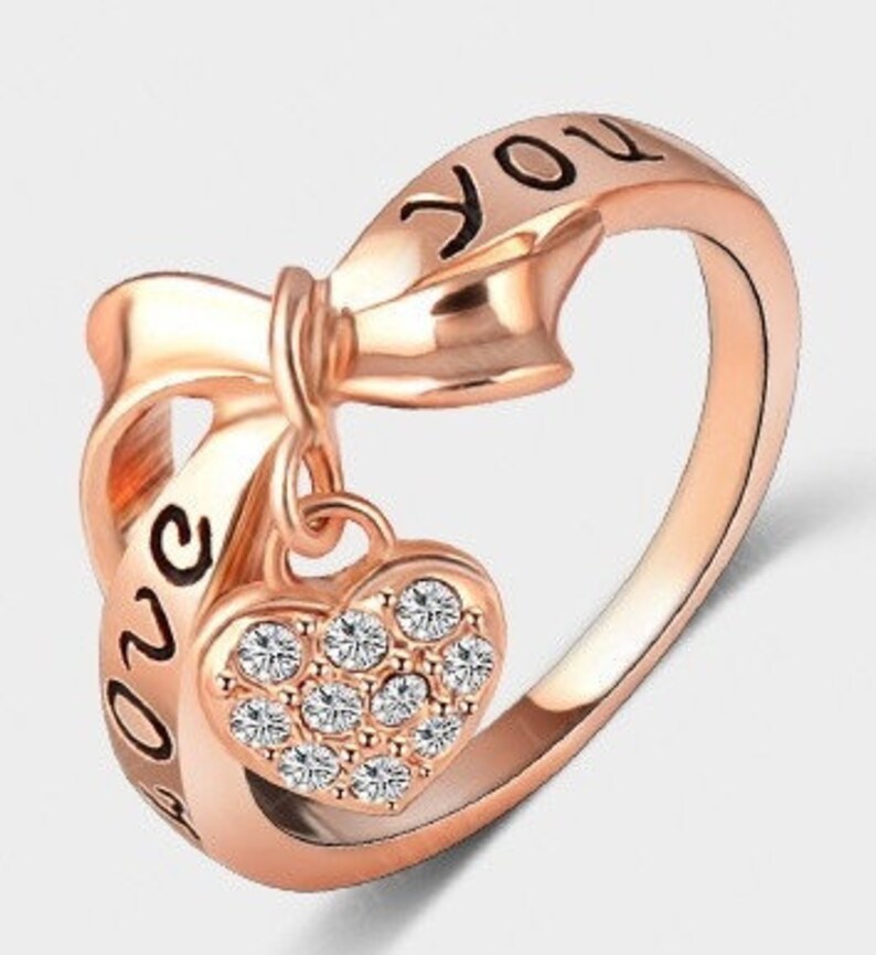 Inscribed 'love You' Ring, Rose Gold Heart Ring rose Gold Heart Charm ...