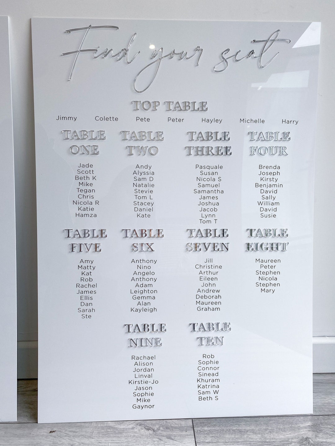 Wedding Table Plan, White Acrylic, 3D Acrylic Sign, Venue Sign, Wedding ...
