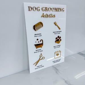 Dog Grooming Activities Sign Acrylic Sign Grooming Aftercare Sign ...