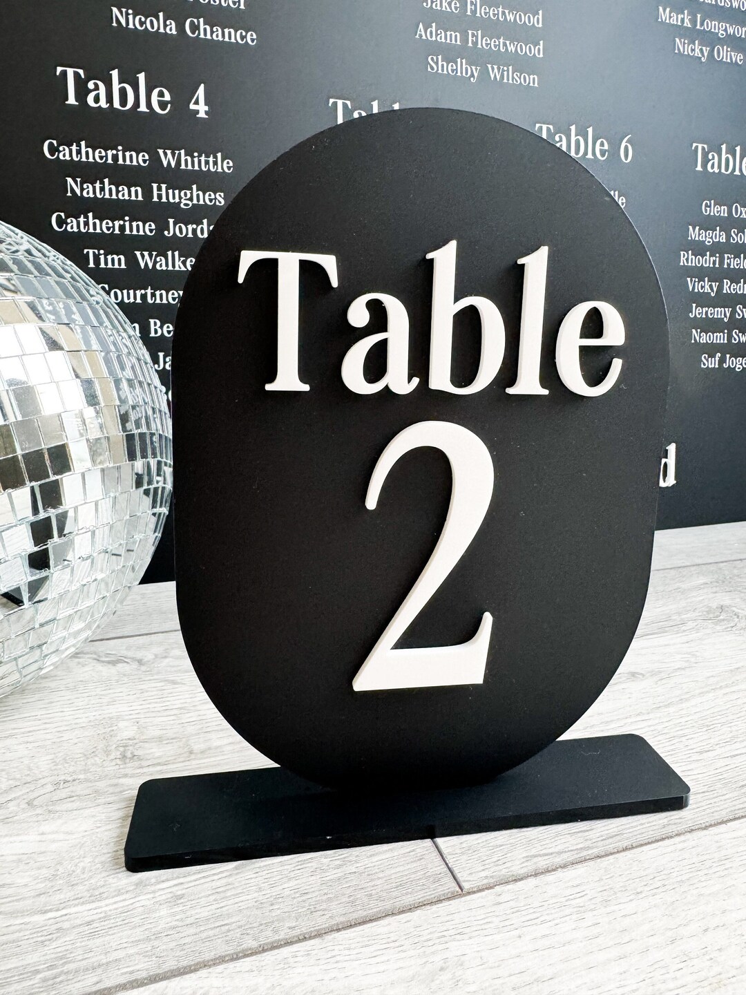 Acrylic Table Number, Oval Table Number, Monochrome Wedding Table ...
