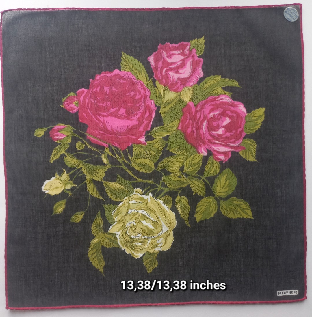 Vintage Handkerchief Kreier Roses Pink and Yellow Roses New Foil Label ...