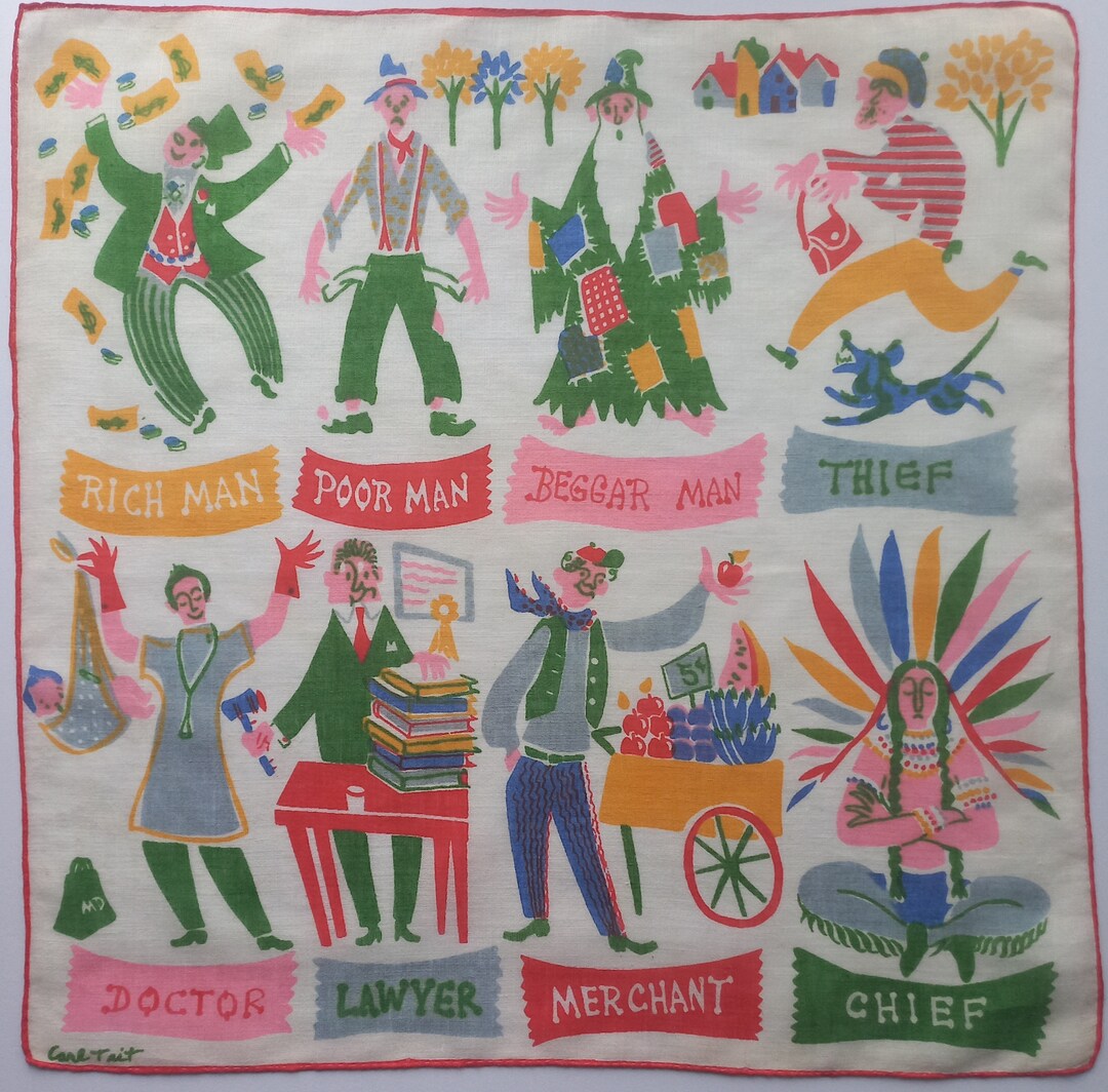 Vintage Handkerchief Collectible RICH/POOR MAN Signed Carl Tait ...