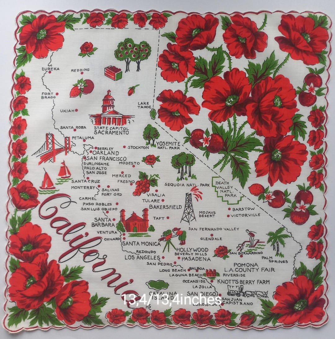 Vintage | California Souvenir Travel Handkerchief | Handkerchief ...