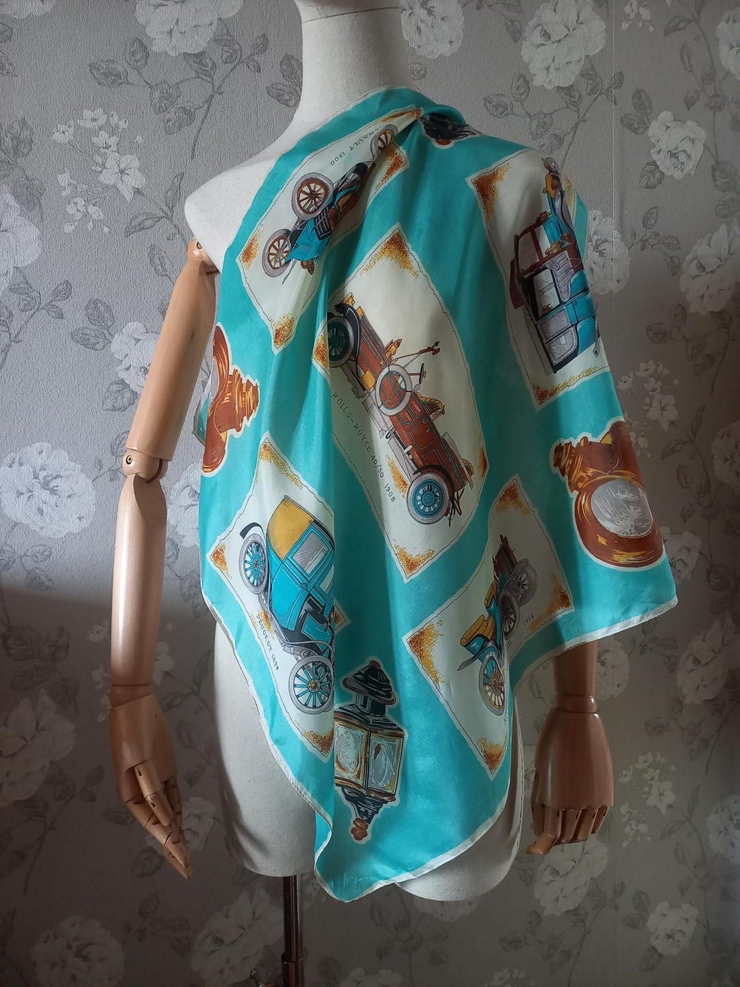 Vintage | Scarf | Cars | Retro Cars | Lanterns | Rayon Foulard | Italy ...