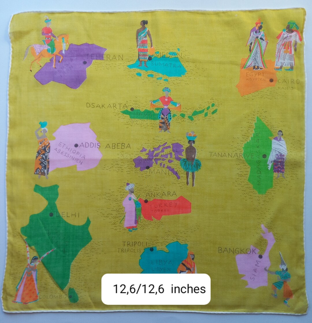Vintage | Handkerchief | Geographic Map | Peoples of the World ...