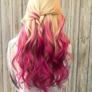 Hot Pink Clip in Hair Extensions 18" With Blonde Ombre / Balayage ...