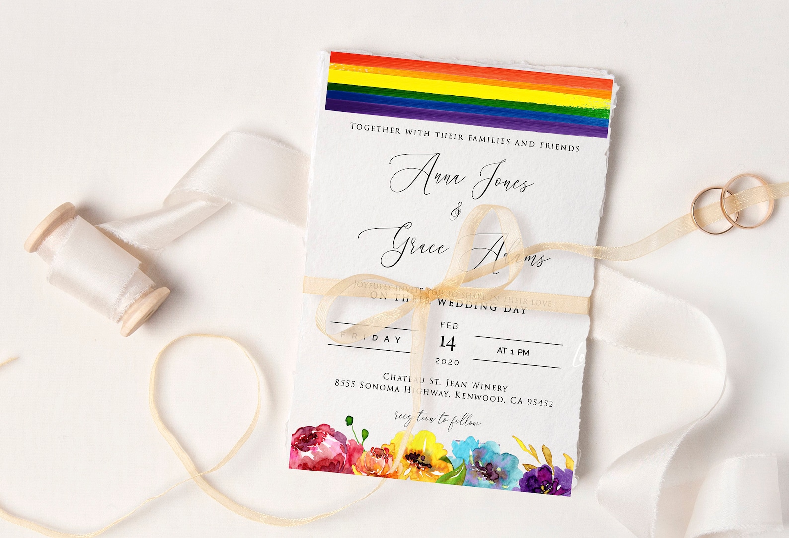 Lgbtq Wedding Invitation Set Pride Flag Rainbow Border Etsy