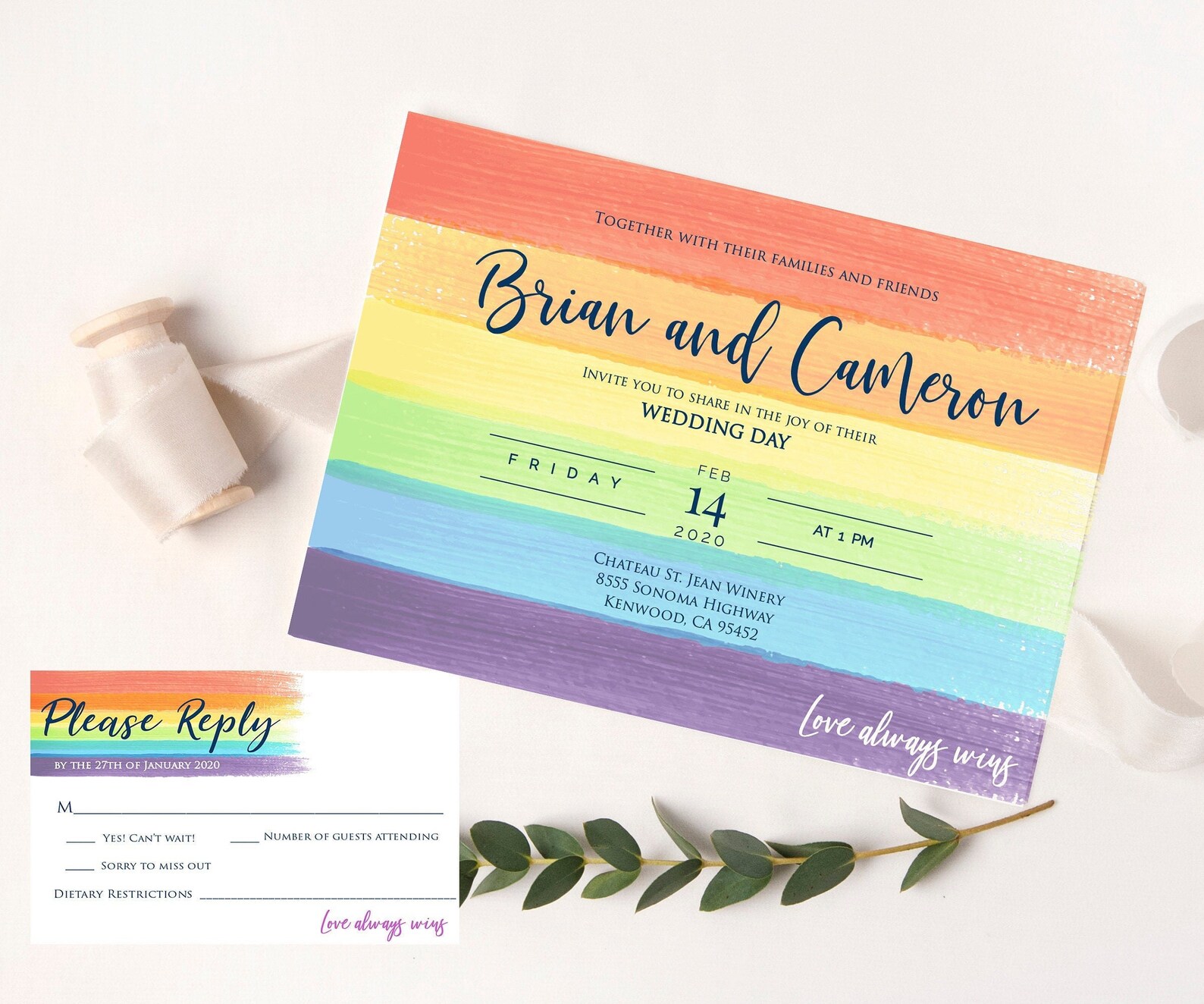 Lgbtq Wedding Invitation Rsvp Pride Flag Rainbow Printable Etsy España