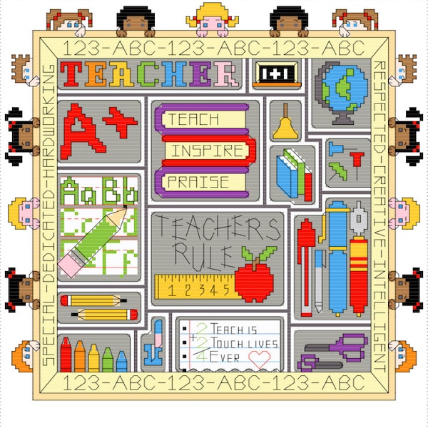 Teacher Cross Stitch - Etsy