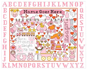 New Baby Girl Customisable Cross Stitch Downloadable PDF Pattern - Etsy