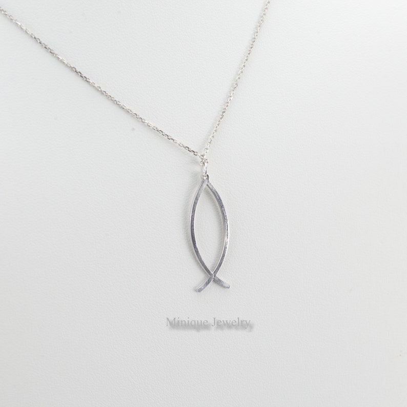 Minimalist Ichthus Necklace, Sterling Silver Ichthus Pendant, Christian ...