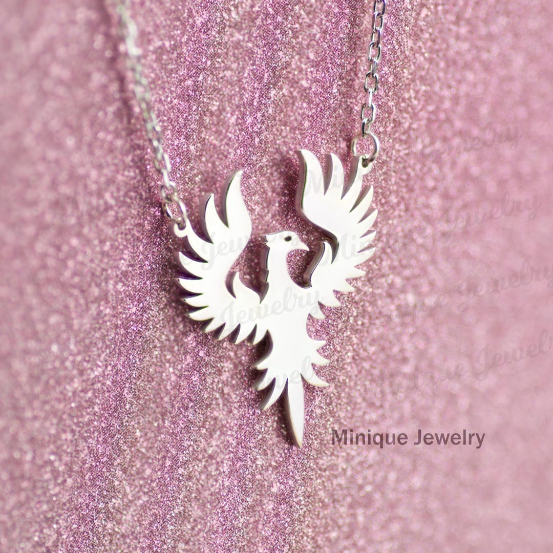Sterling Silver Dainty Rising Phoenix Pendant, Fantasy Gold Bird Charm ...