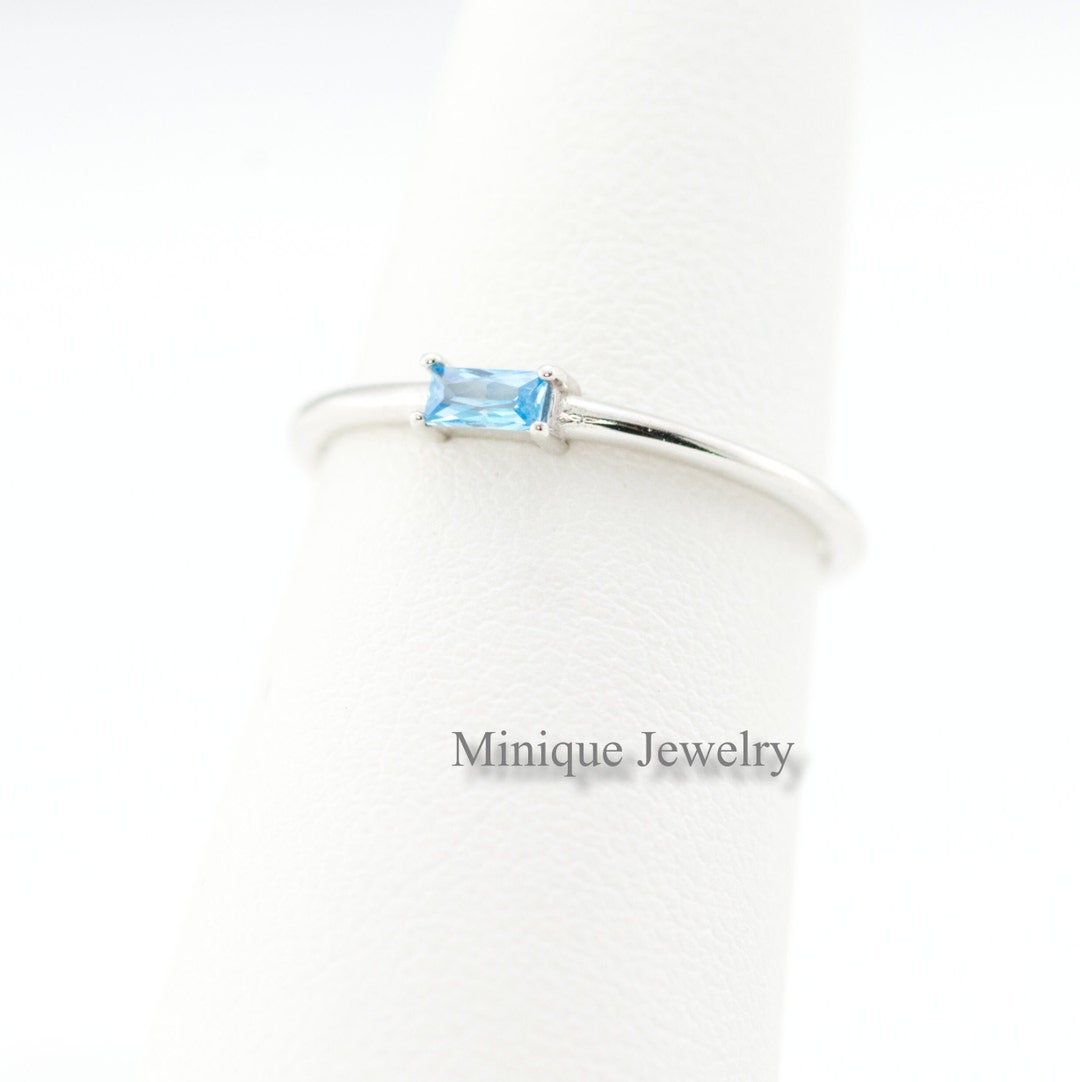 Minimalist 925 Solid Sterling Silver Ring Blue Aquamarine Gemstone ...