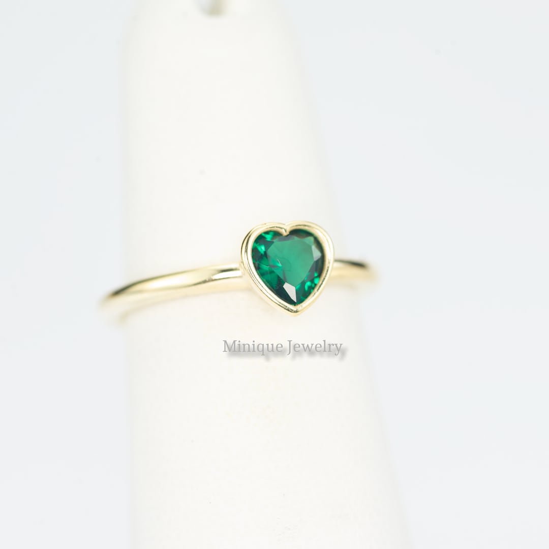 Heart Shaped Emerald Heart Gold Ring, May Birthstone Ring, Minimalist ...