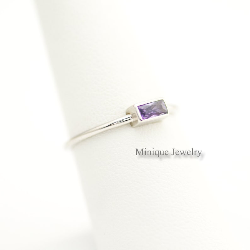 Minimalist Sterling Silver Ring Amethyst purplegemstone. 925 - Etsy