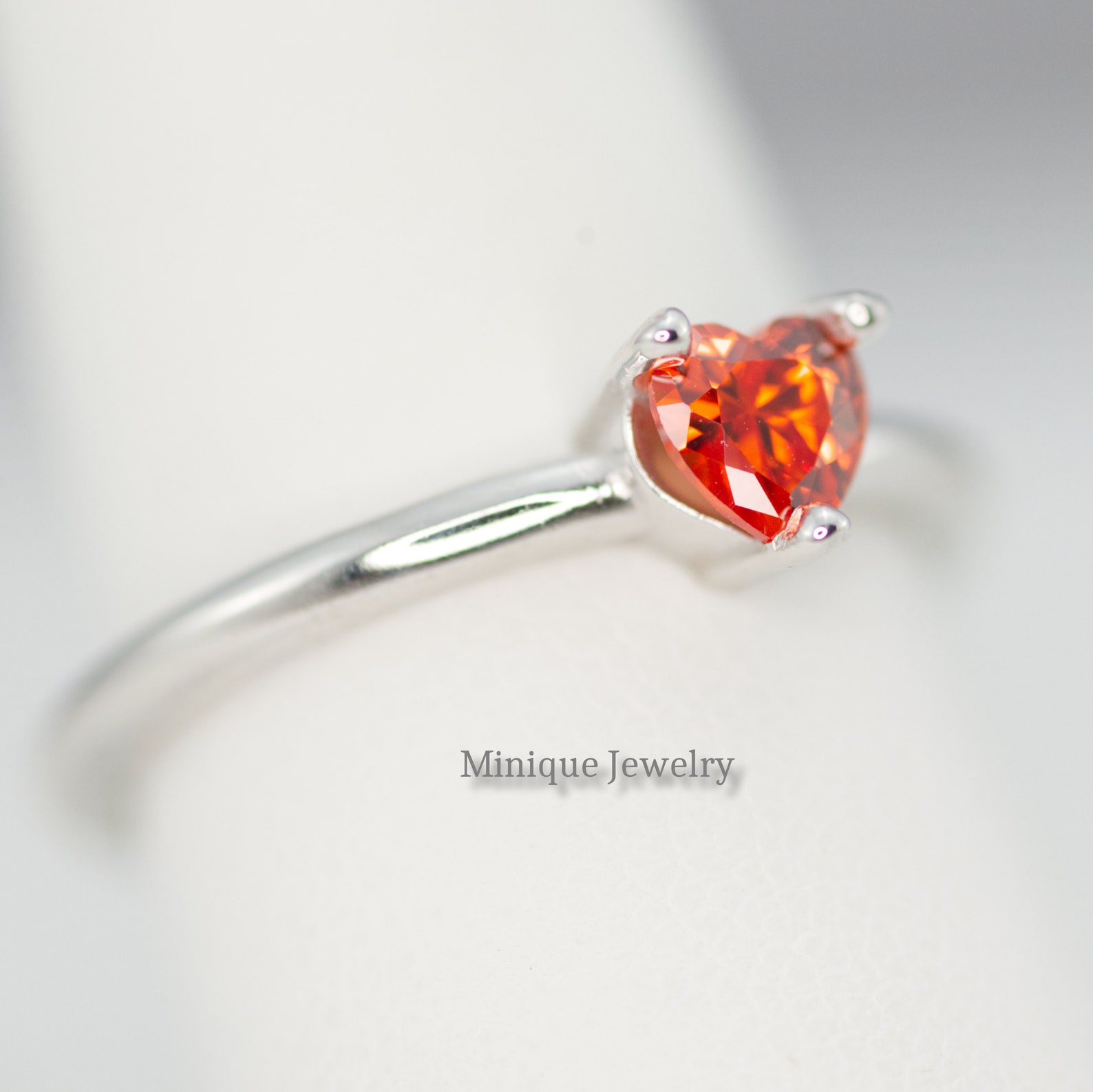 Minimalist Sterling Silver Ring. Topaz Orange Gem, Heart Shaped Ring ...