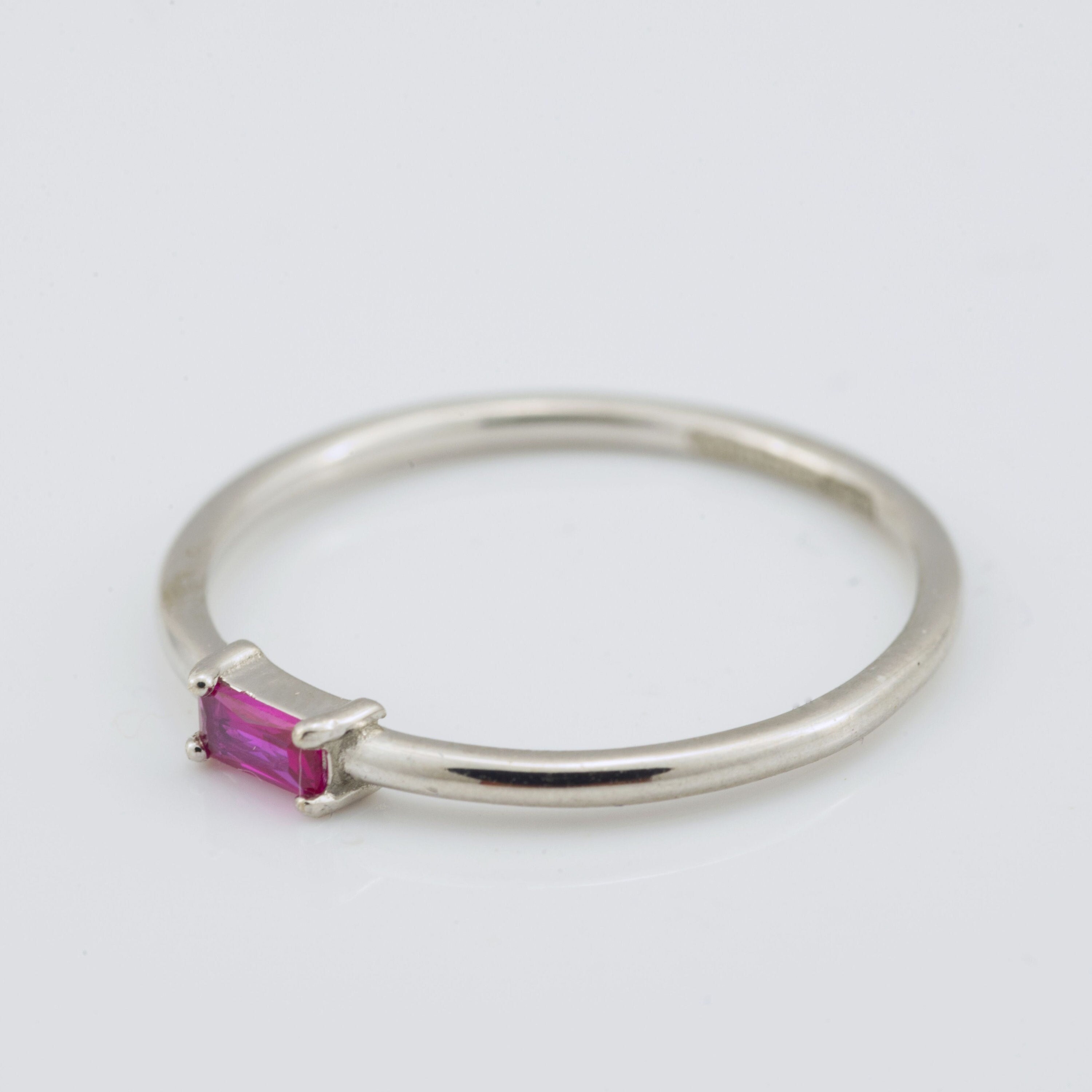 Ruby Dainty Simple Baguette Stacking Ring Minimalist Ring | Etsy