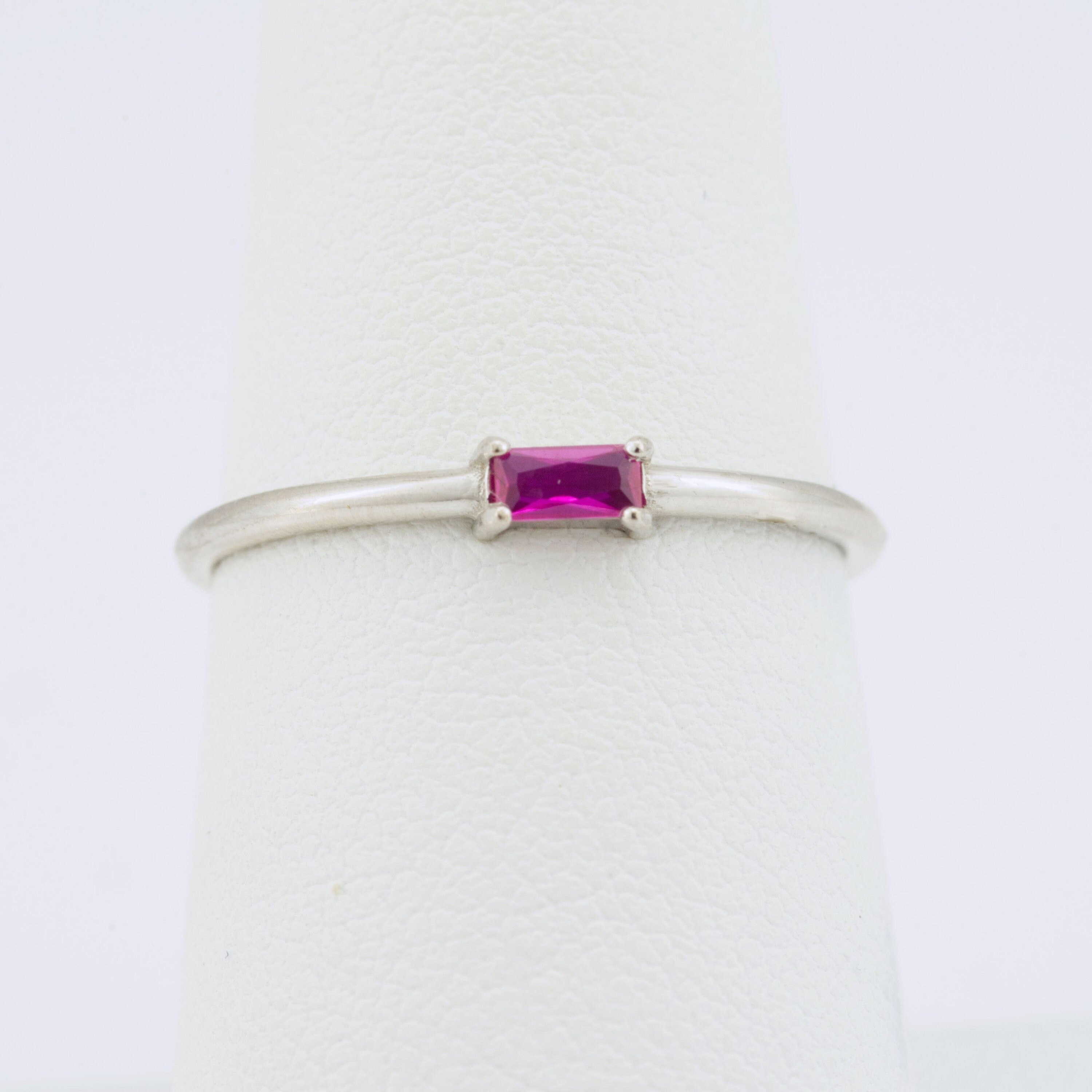 Ruby Dainty Simple Baguette Stacking Ring Minimalist Ring | Etsy