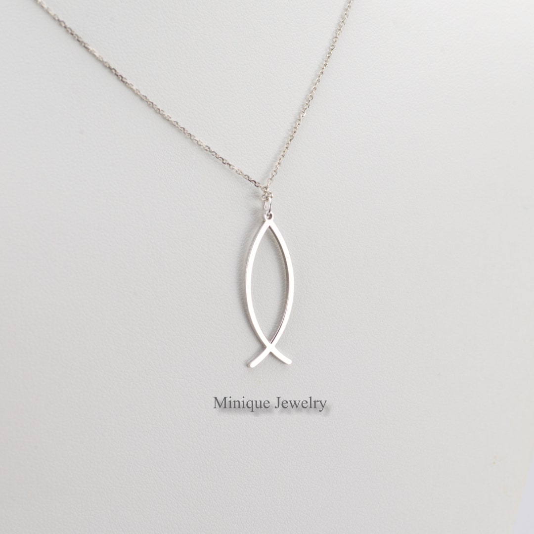 Minimalist Ichthus Necklace, Sterling Silver Ichthus Pendant, Christian ...