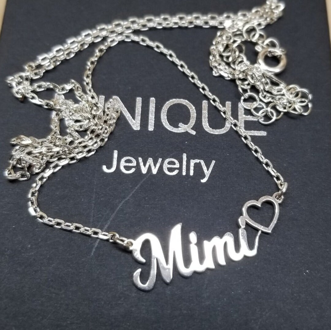 Dainty Mimi Necklace in Sterling Silver, Gold, Mimi Monogram With Heart ...